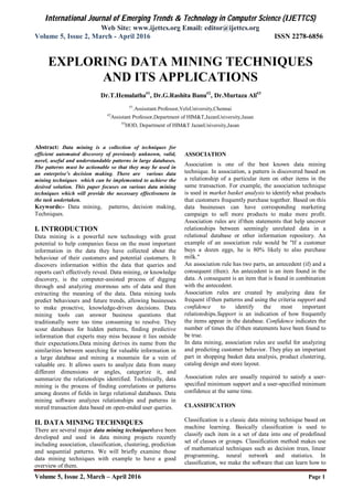 EXPLORING DATA MINING TECHNIQUES AND ITS APPLICATIONS | PDF