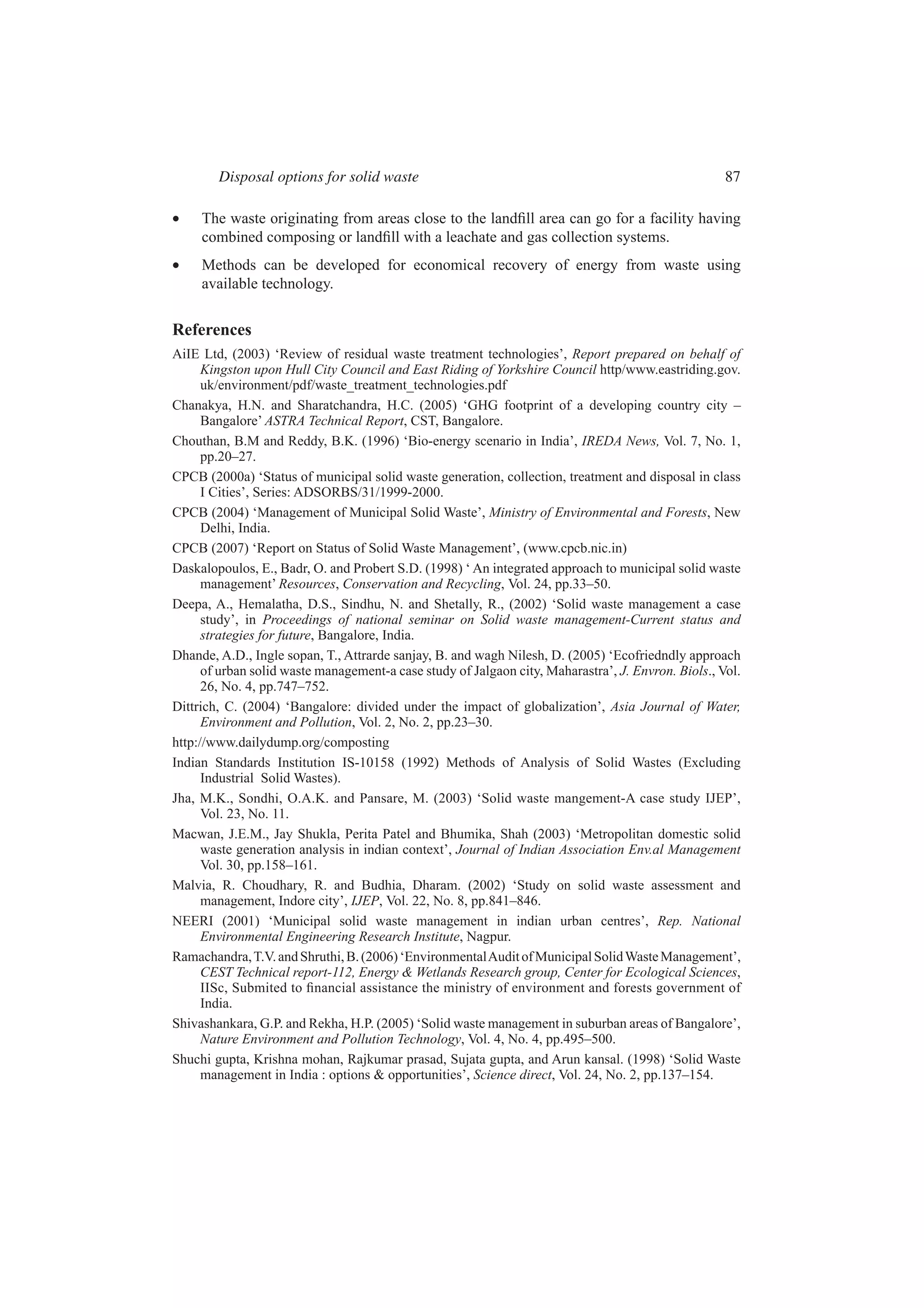 " Disposal options for solid waste of Bangalore city based on its ...