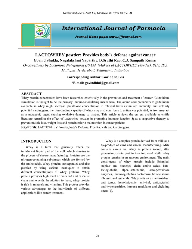LACTOWHEY powder: Provides body’s defense against cancer | PDF