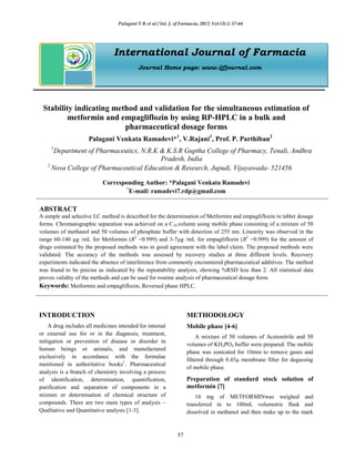 Stability indicating method and validation for the simultaneous estimation of metformin and ...