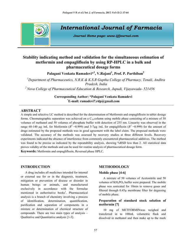 Stability indicating method and validation for the simultaneous estimation of metformin and ...