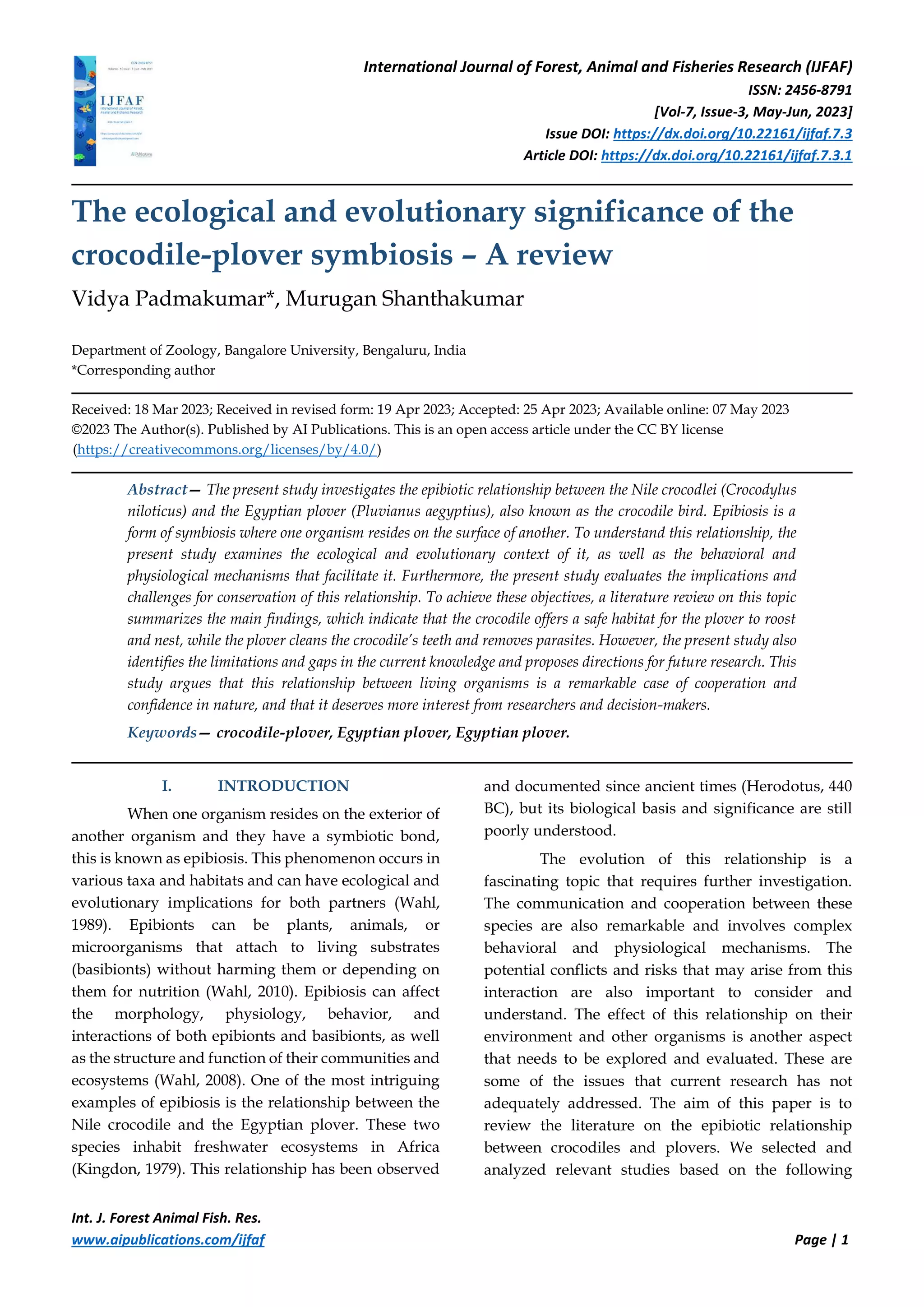 The ecological and evolutionary significance of the crocodile-plover ...