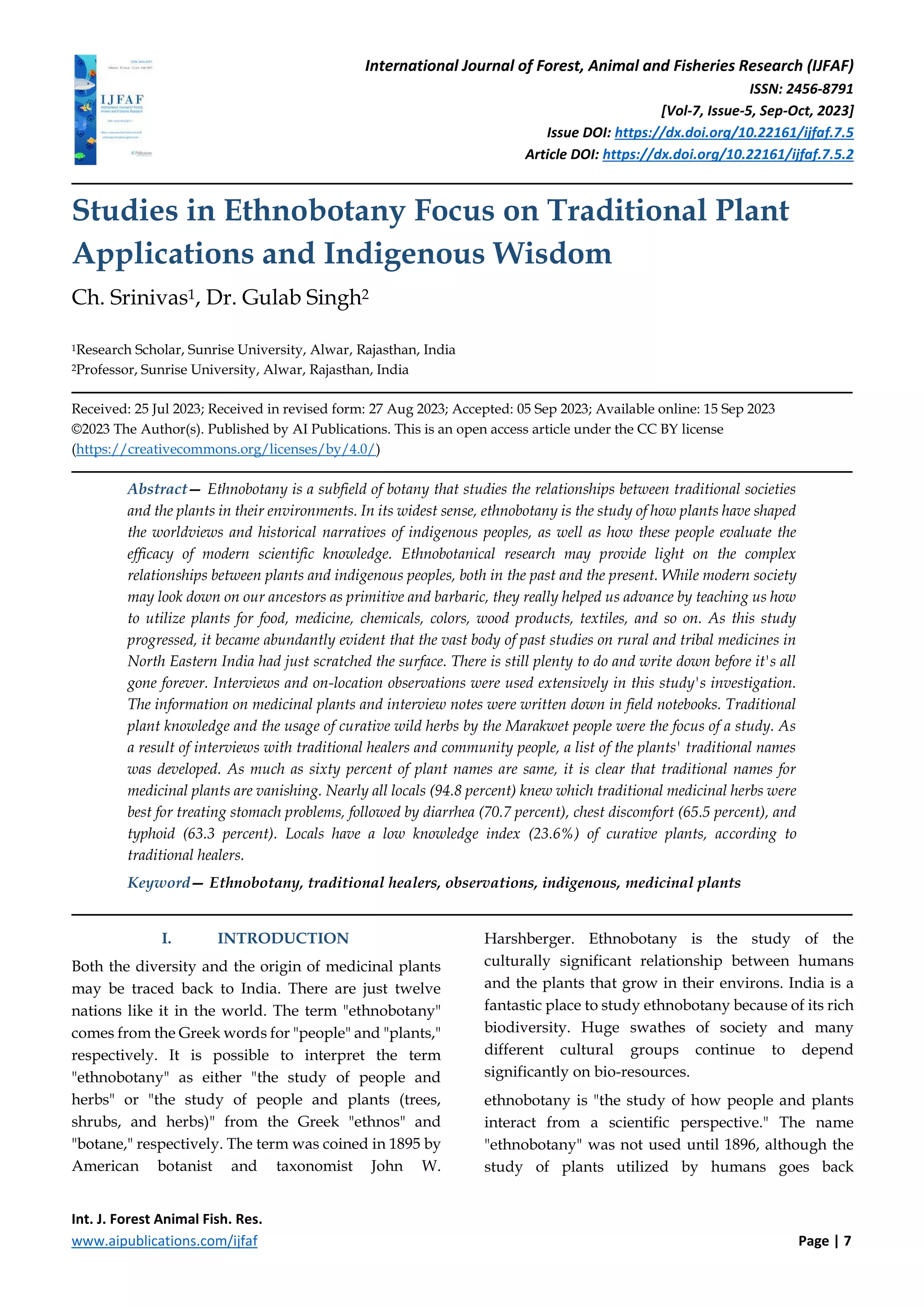 Studies in Ethnobotany Focus on Traditional Plant Applications and ...