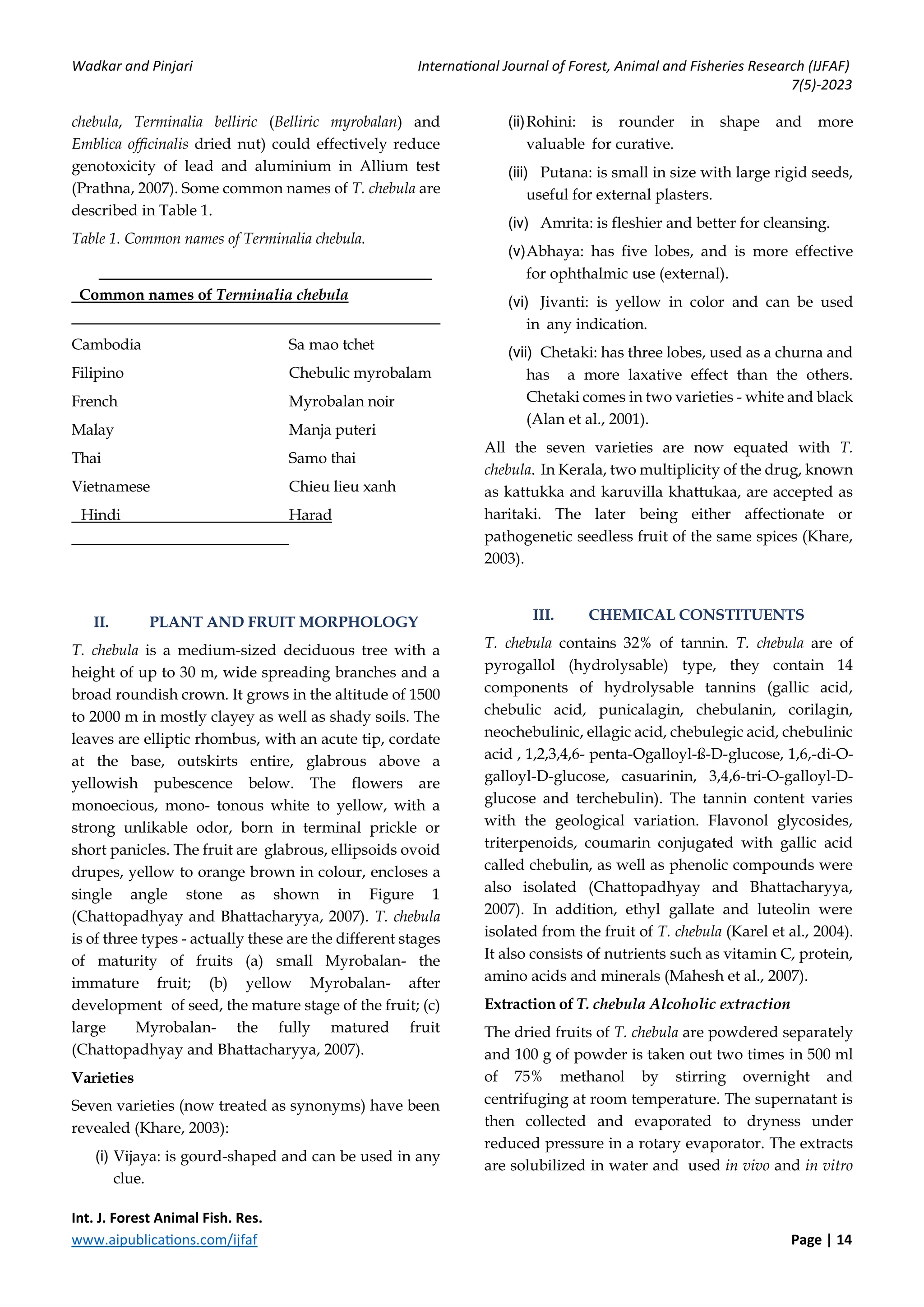 The morphology, extractions, chemical constituents and uses of Terminalia chebula: A review | PDF