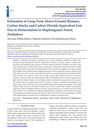 Estimation of Long-Term Above-Ground Biomass, Carbon Stocks and Carbon ...