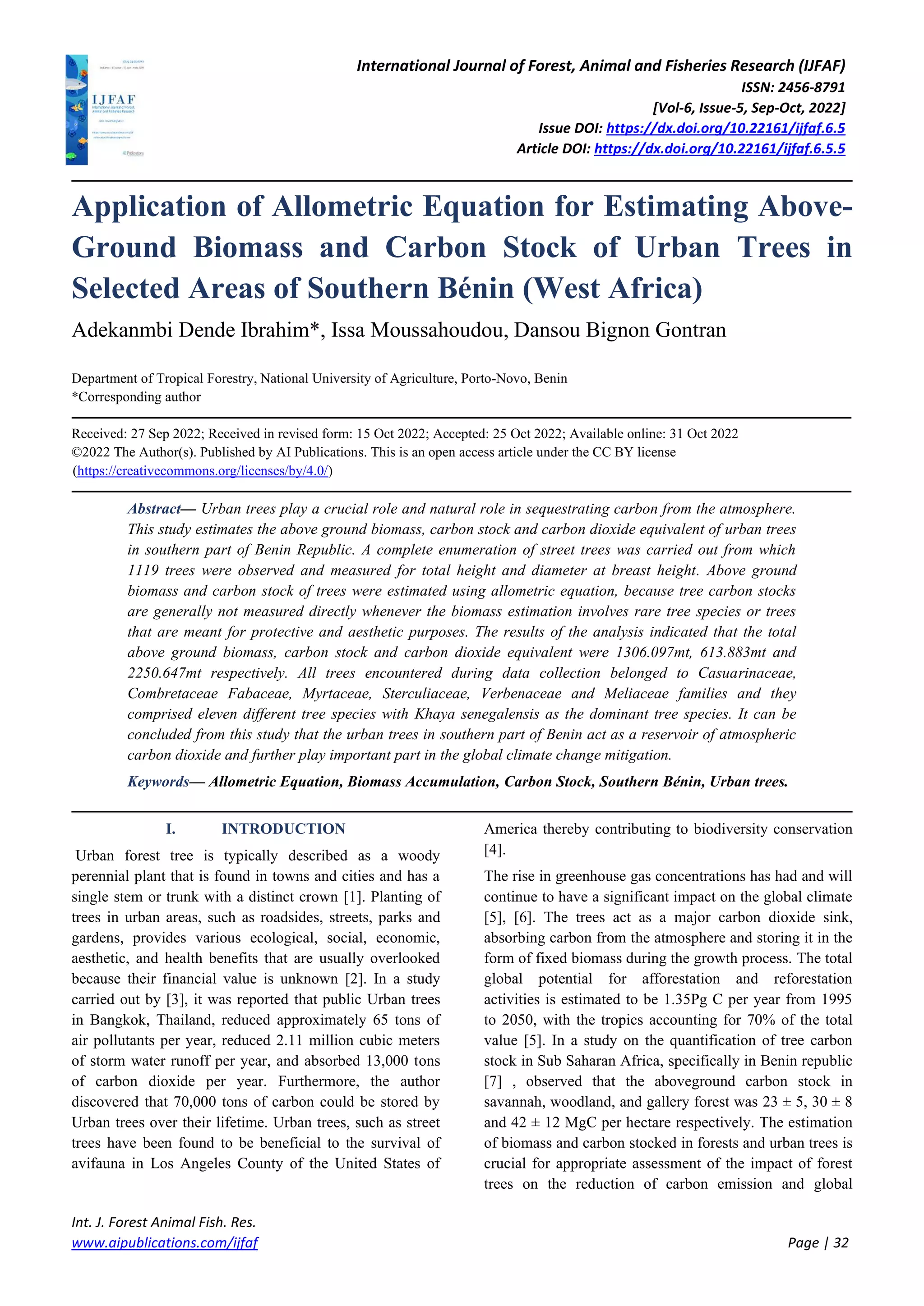 Application of Allometric Equation for Estimating Above-Ground Biomass ...