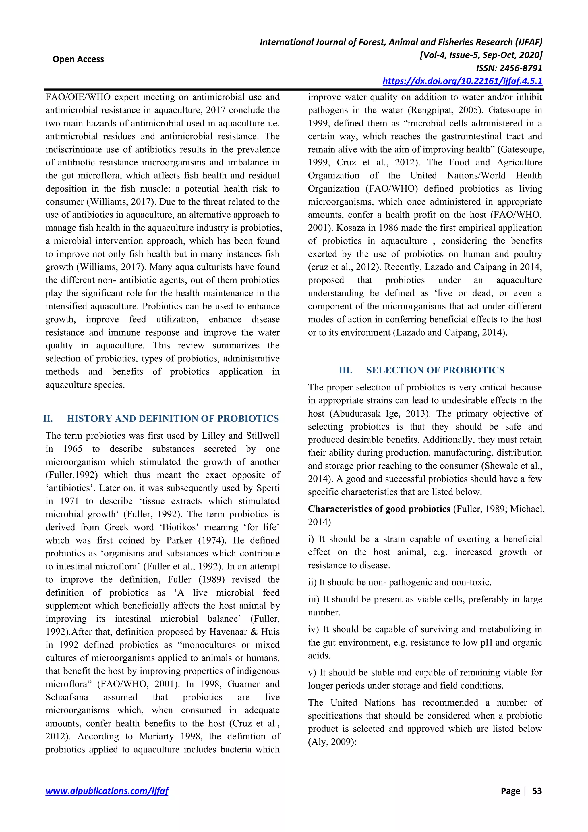 A review: Application of probiotics in aquaculture | PDF