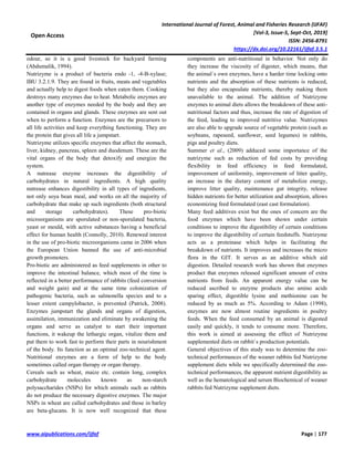 Zoo-technical performances of weaner rabbits fed Nutryzyme ...