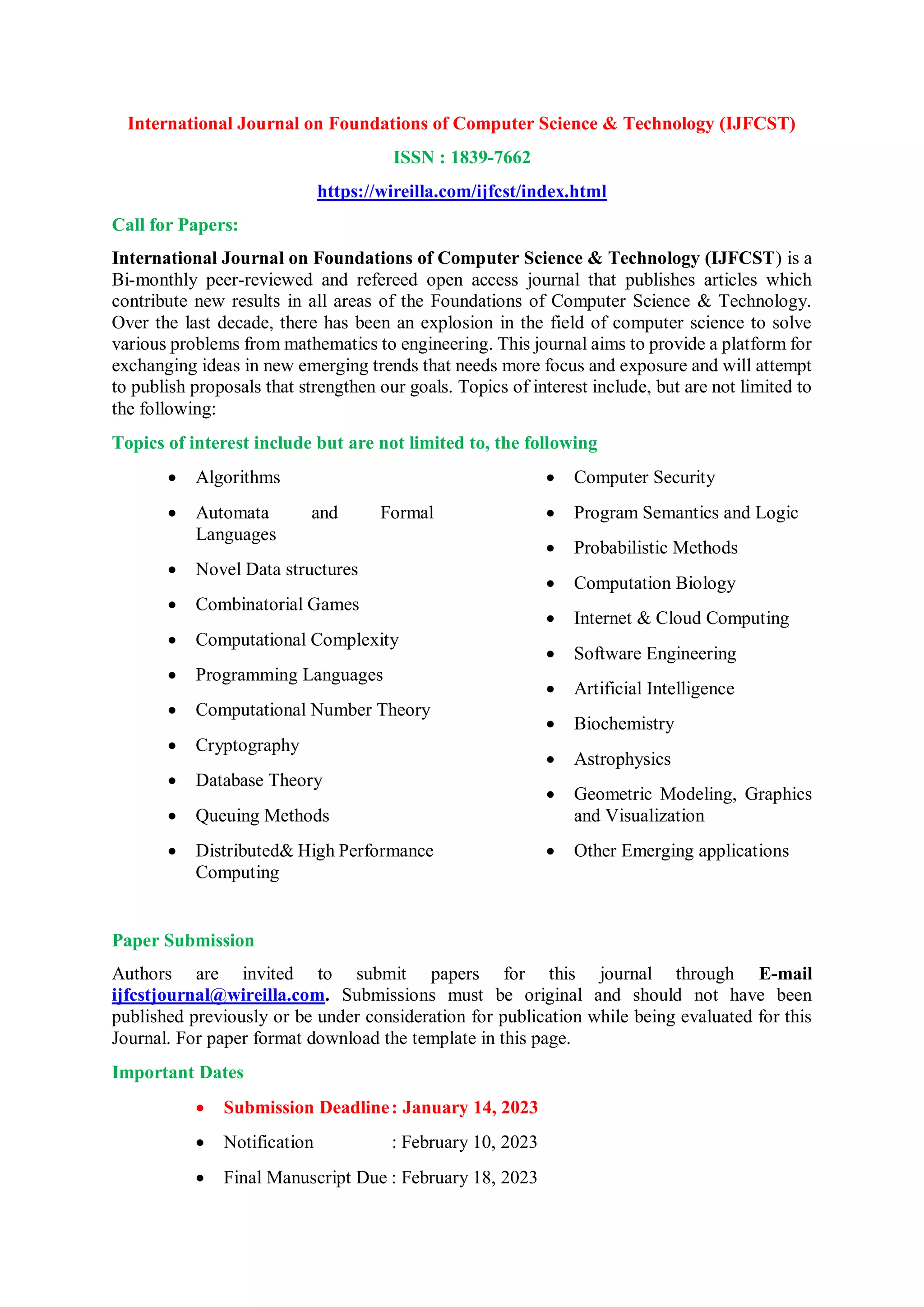International Journal on Foundations of Computer Science & Technology ...