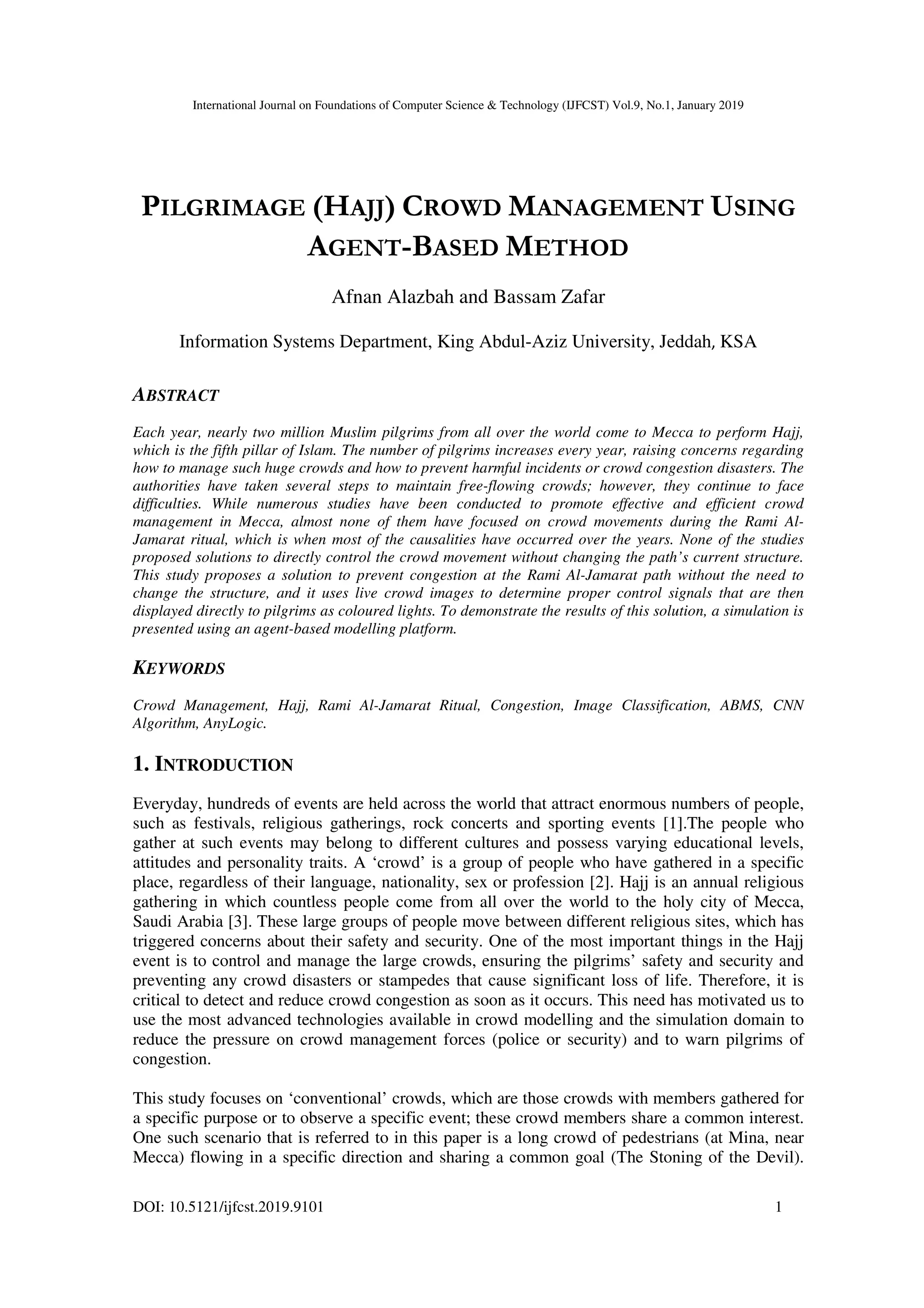 PILGRIMAGE (HAJJ) CROWD MANAGEMENT USING AGENT-BASED METHOD | PDF