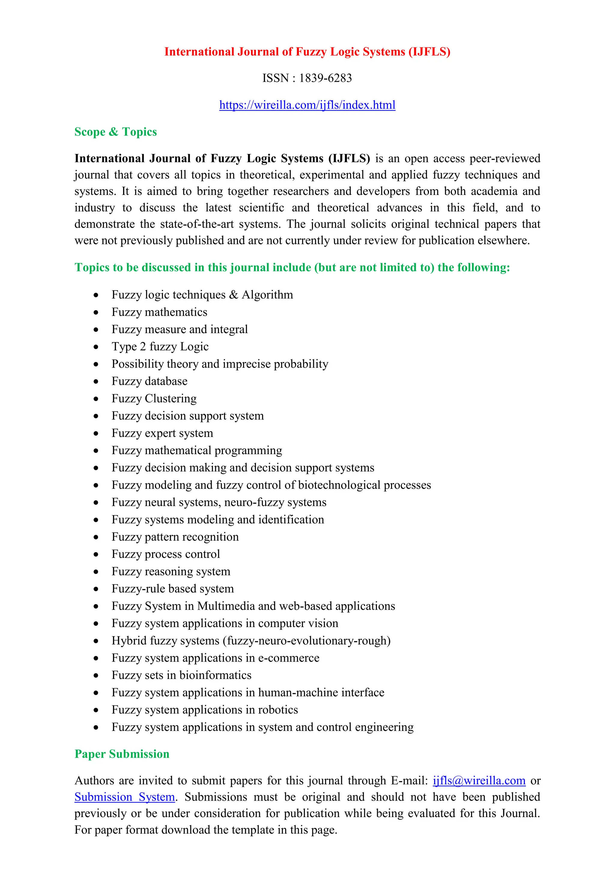 International Journal of Fuzzy Logic Systems | DOCX