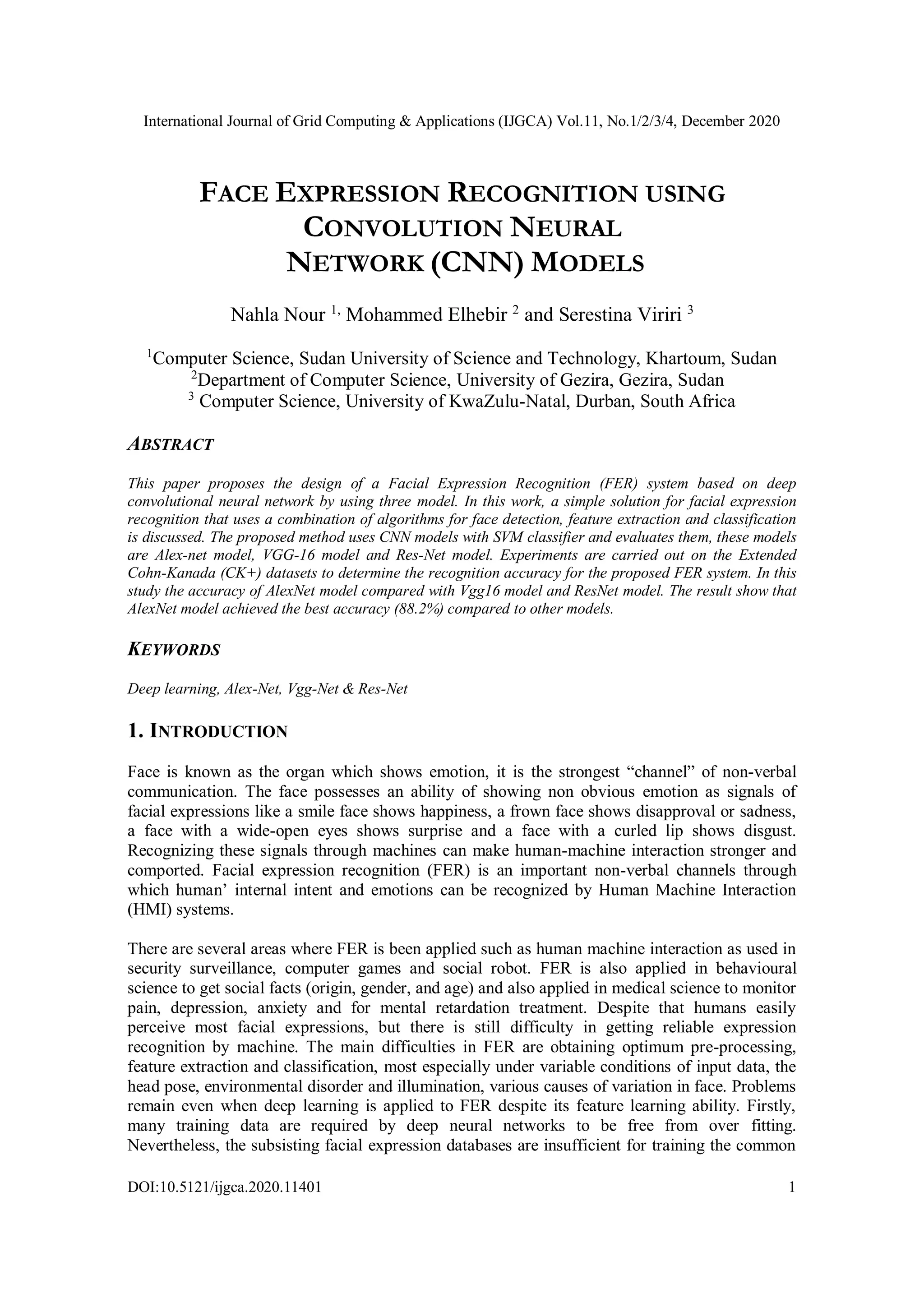 FACE EXPRESSION RECOGNITION USING CONVOLUTION NEURAL NETWORK (CNN) MODELS | PDF