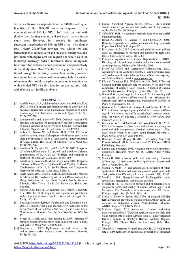 Growth, Yield and Economic Advantage of Onion (Allium cepa L ...