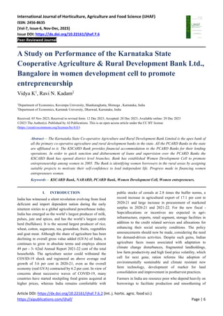 A Study on Performance of the Karnataka State Cooperative Agriculture ...
