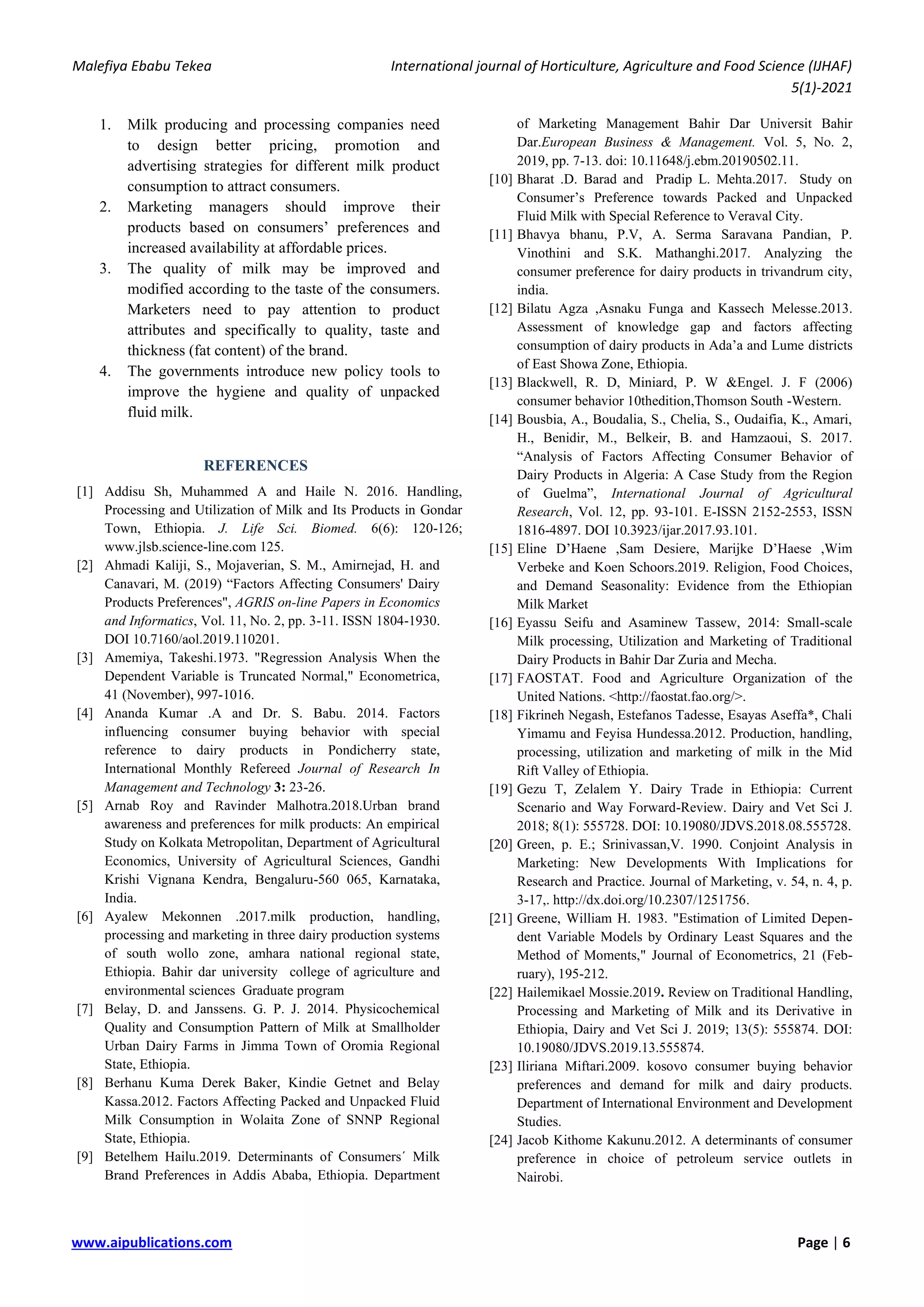 Review on Consumer Preference of Milk and Milk Product in Ethiopia | PDF