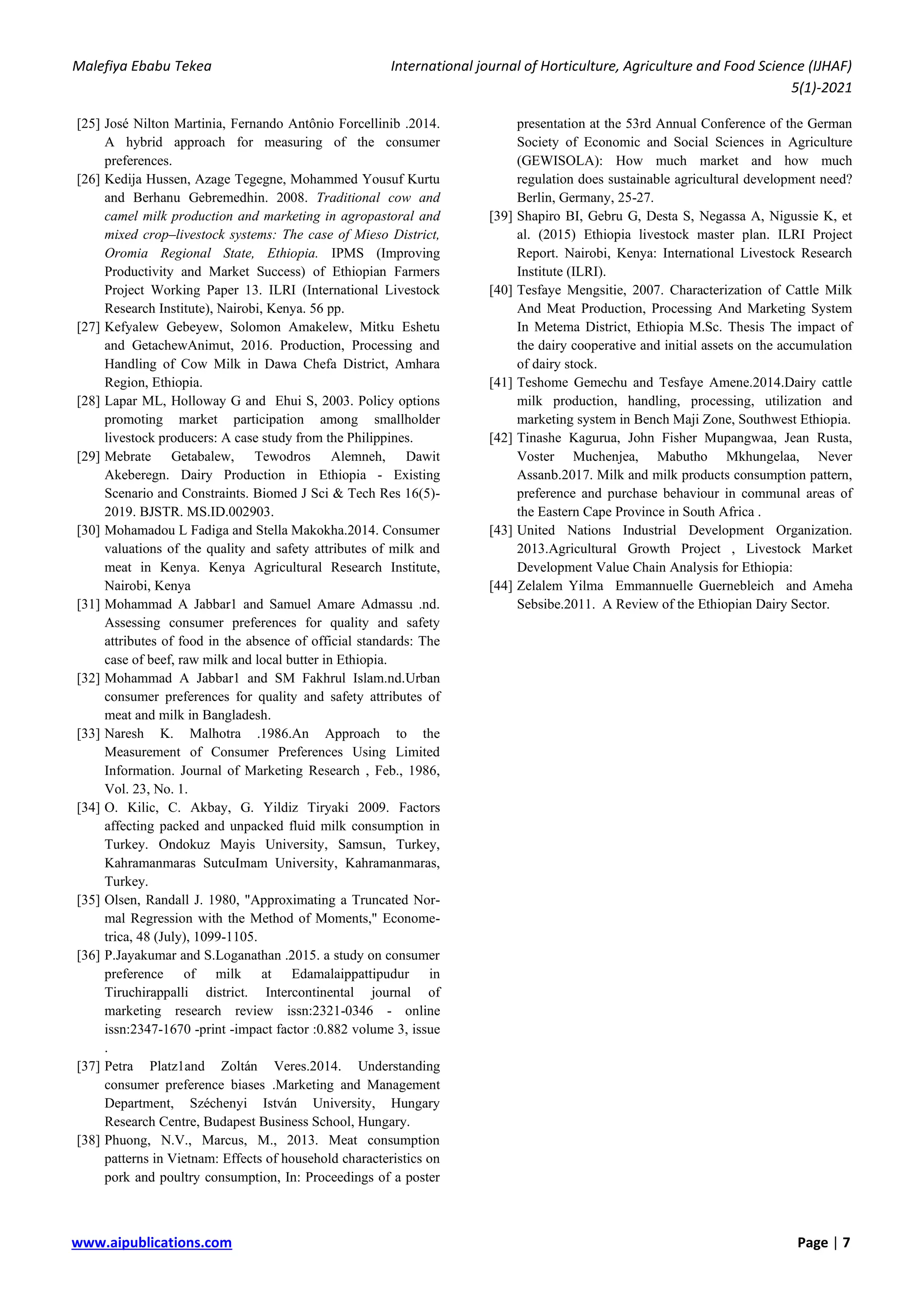 Review on Consumer Preference of Milk and Milk Product in Ethiopia | PDF