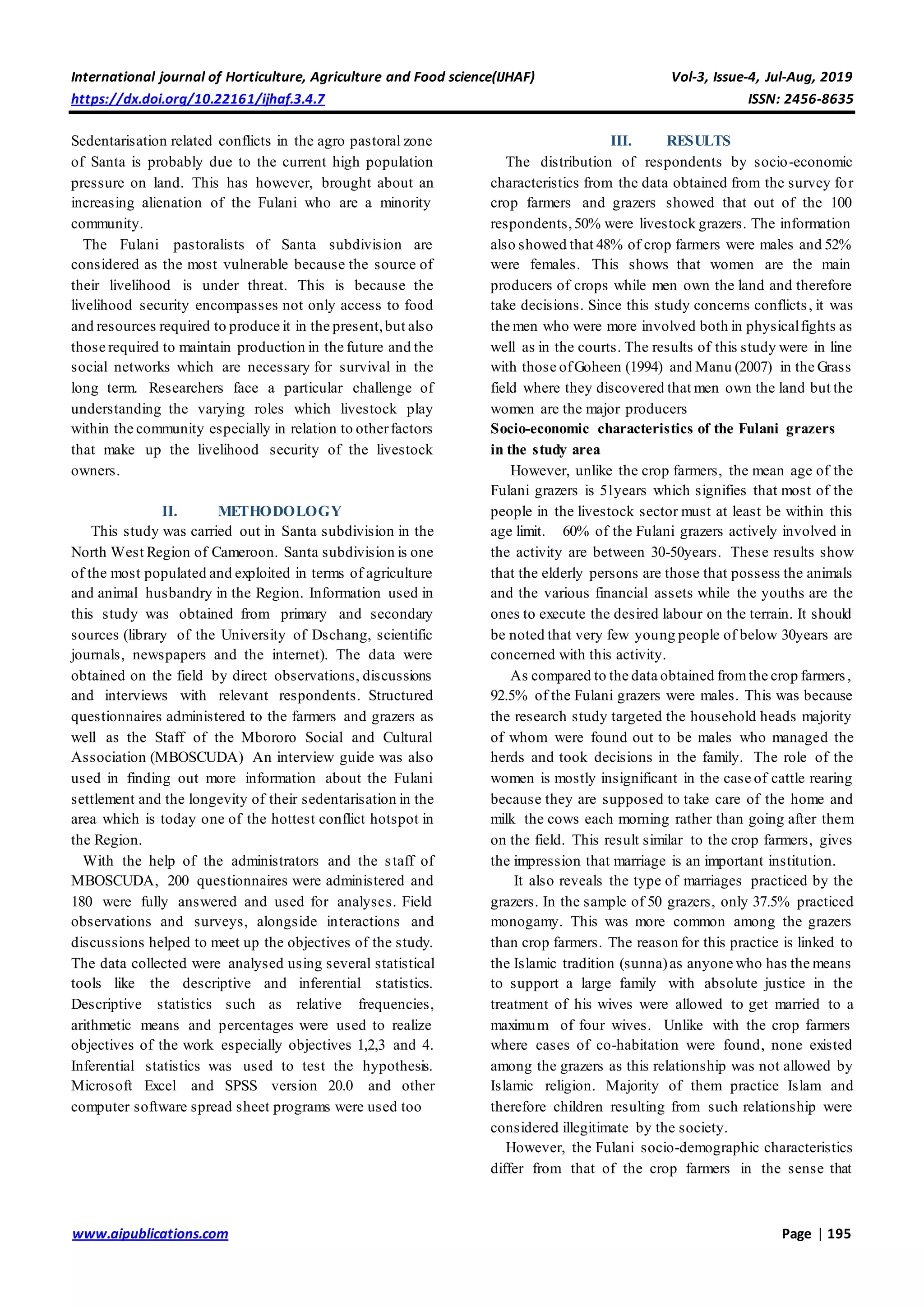 Fulani Sedentarisation in Santa Subdivision of the Northwest Region of ...