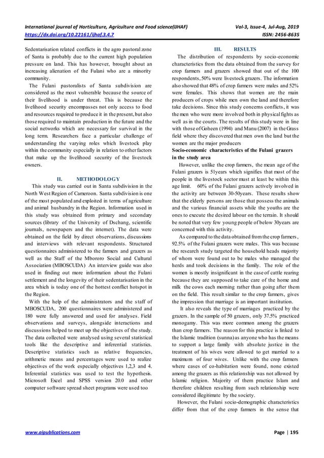Fulani Sedentarisation in Santa Subdivision of the Northwest Region of ...