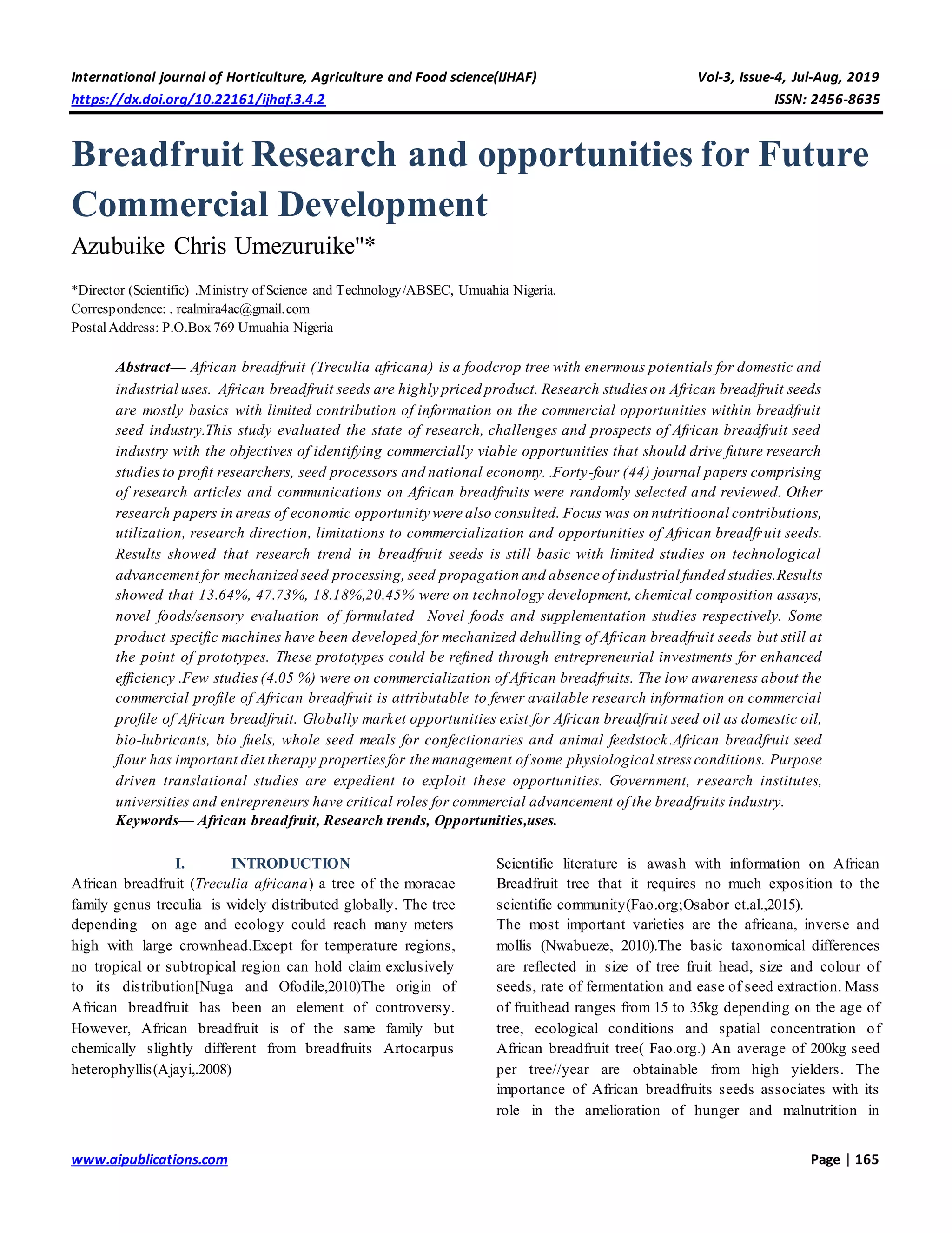 Breadfruit Research and opportunities for Future Commercial Development | PDF