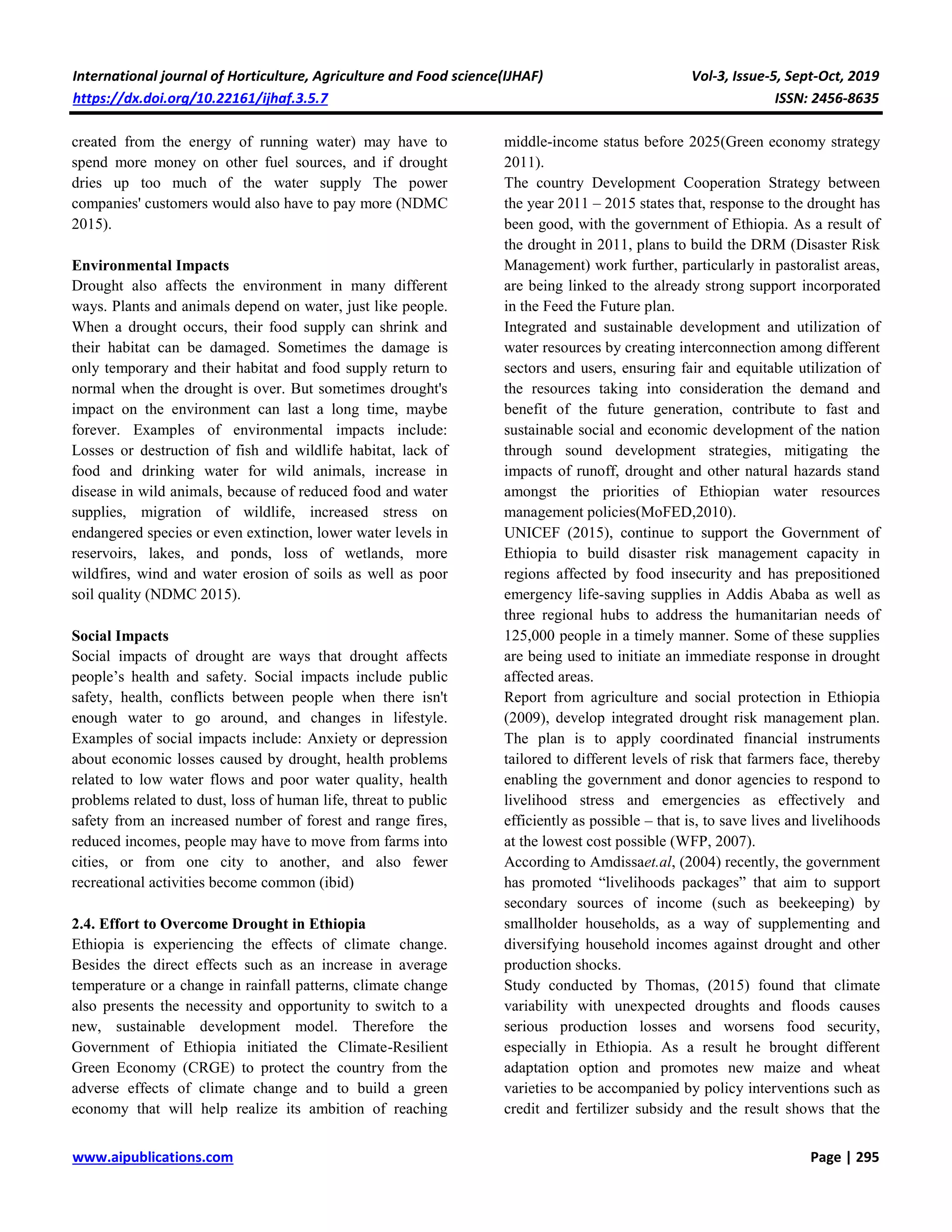 Review on the Cause and Effects of Recurrent Drought on Ethiopian ...
