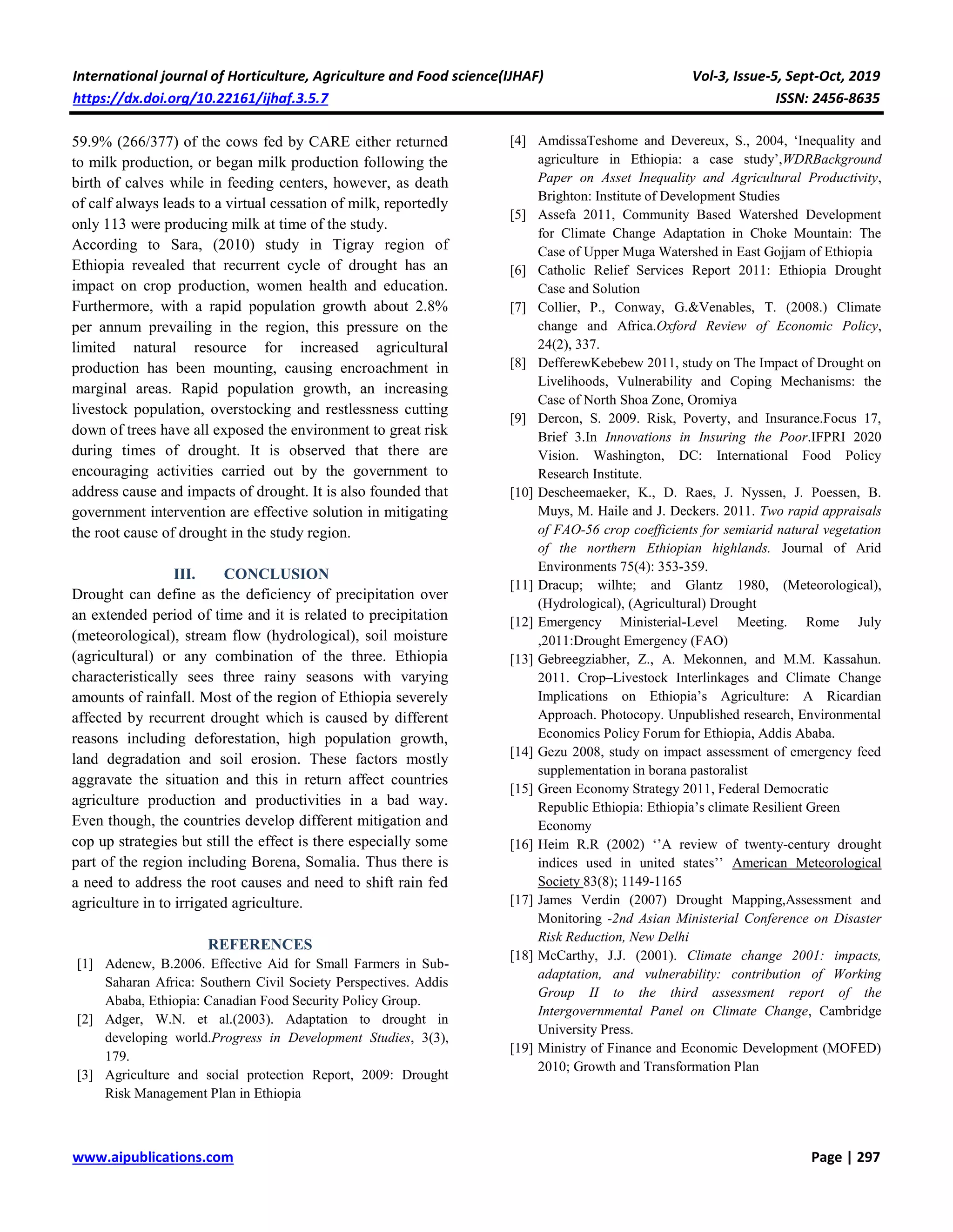 Review on the Cause and Effects of Recurrent Drought on Ethiopian Agriculture Productivity | PDF