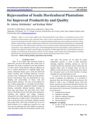 Rejuvenation of Senile Horticultural Plantations for Improved ...