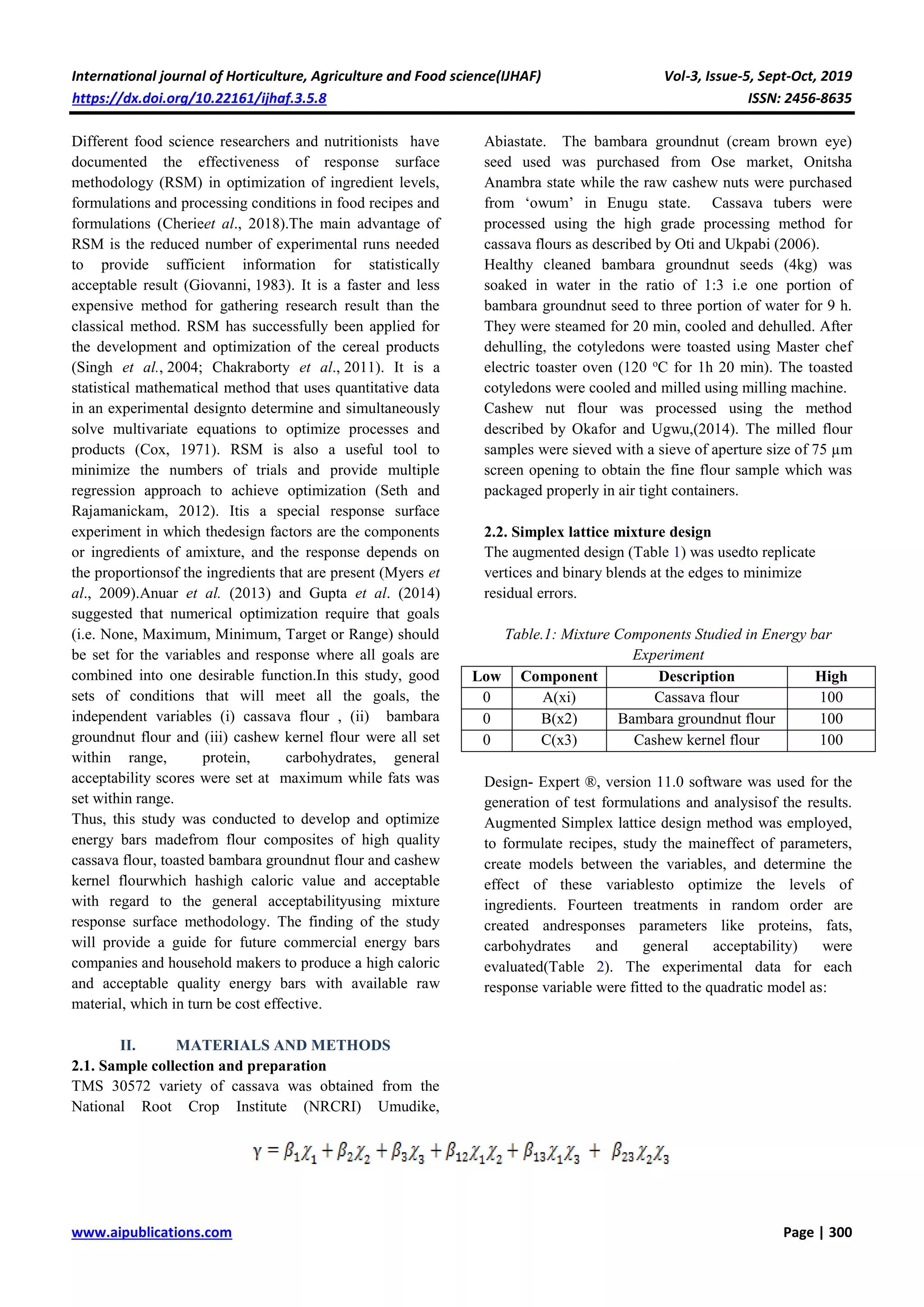 Optimization And Modeling Of Energy Bars Based Formulations By Simplex