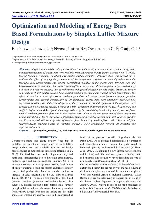 Optimization And Modeling Of Energy Bars Based Formulations By Simplex