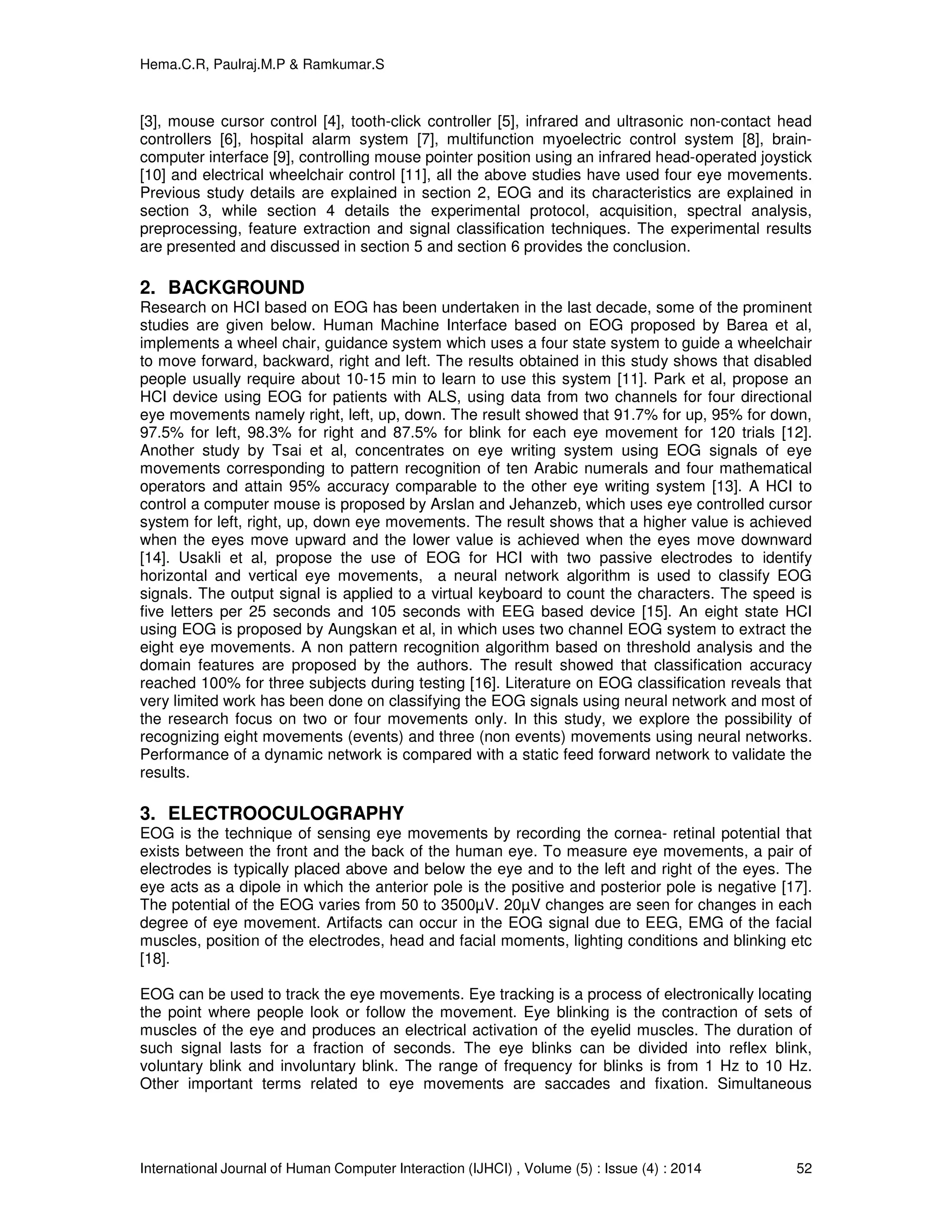 Classification of Eye Movements Using Electrooculography and Neural Networks | PDF