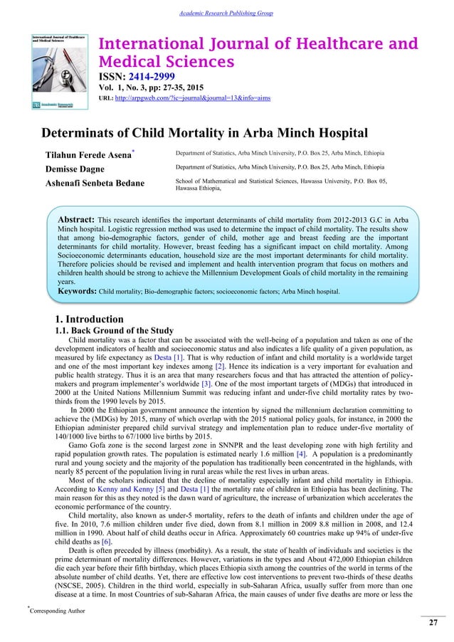 Determinats of Child Mortality in Arba Minch Hospital | PDF ...