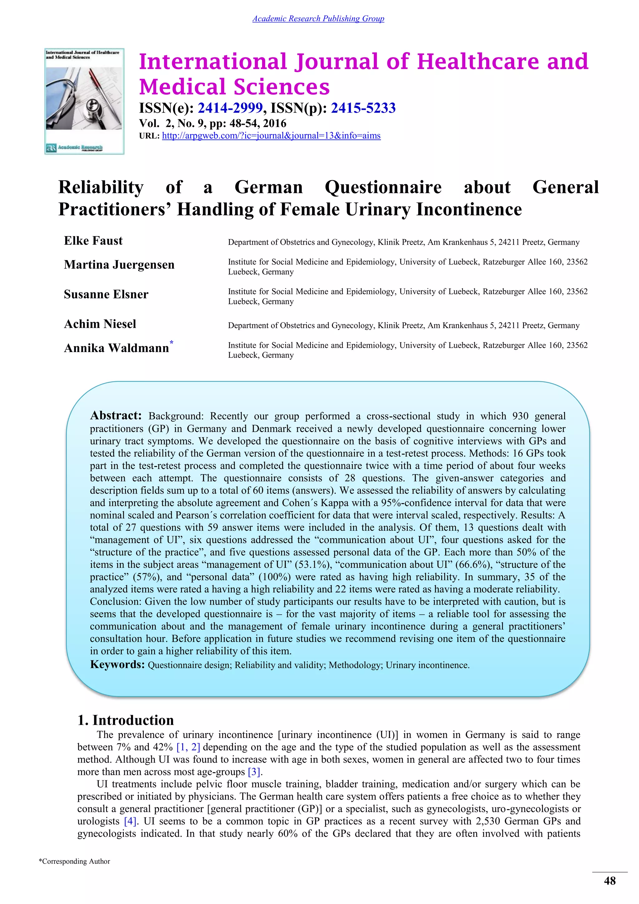 Reliability of a German Questionnaire about General Practitioners ...