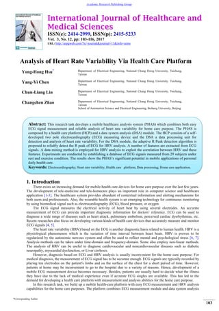 Analysis of Heart Rate Variability Via Health Care Platform | PDF