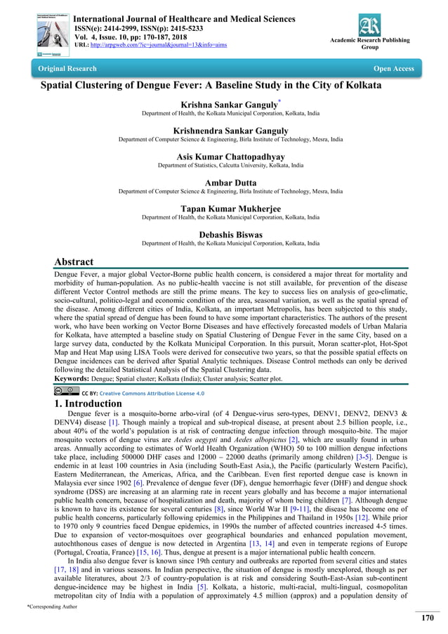 Spatial Clustering of Dengue Fever: A Baseline Study in the City of Kolkata | PDF | Infectious ...