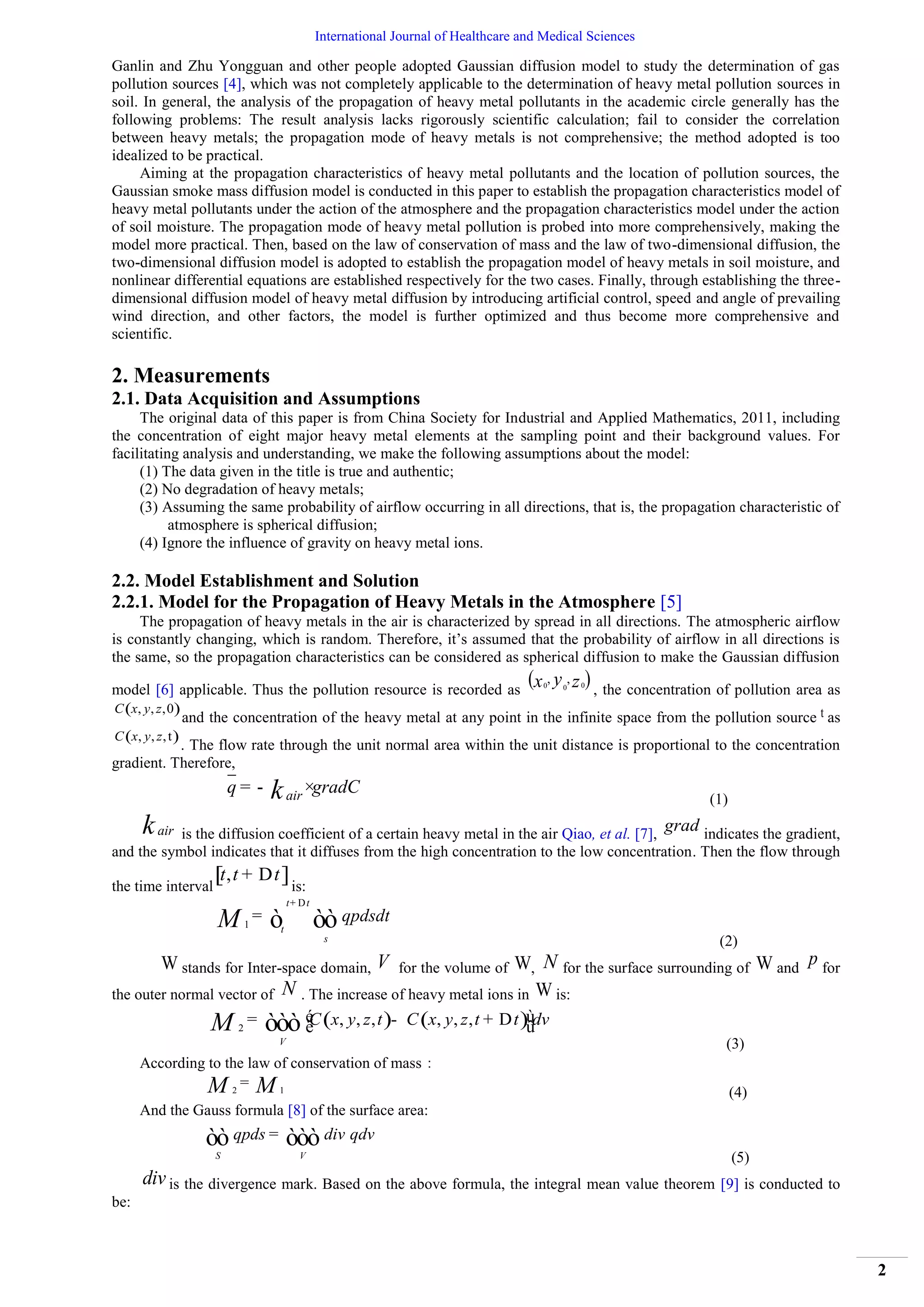 Analysis of Heavy Metal Pollution Based on Two-Dimensional Diffusion ...