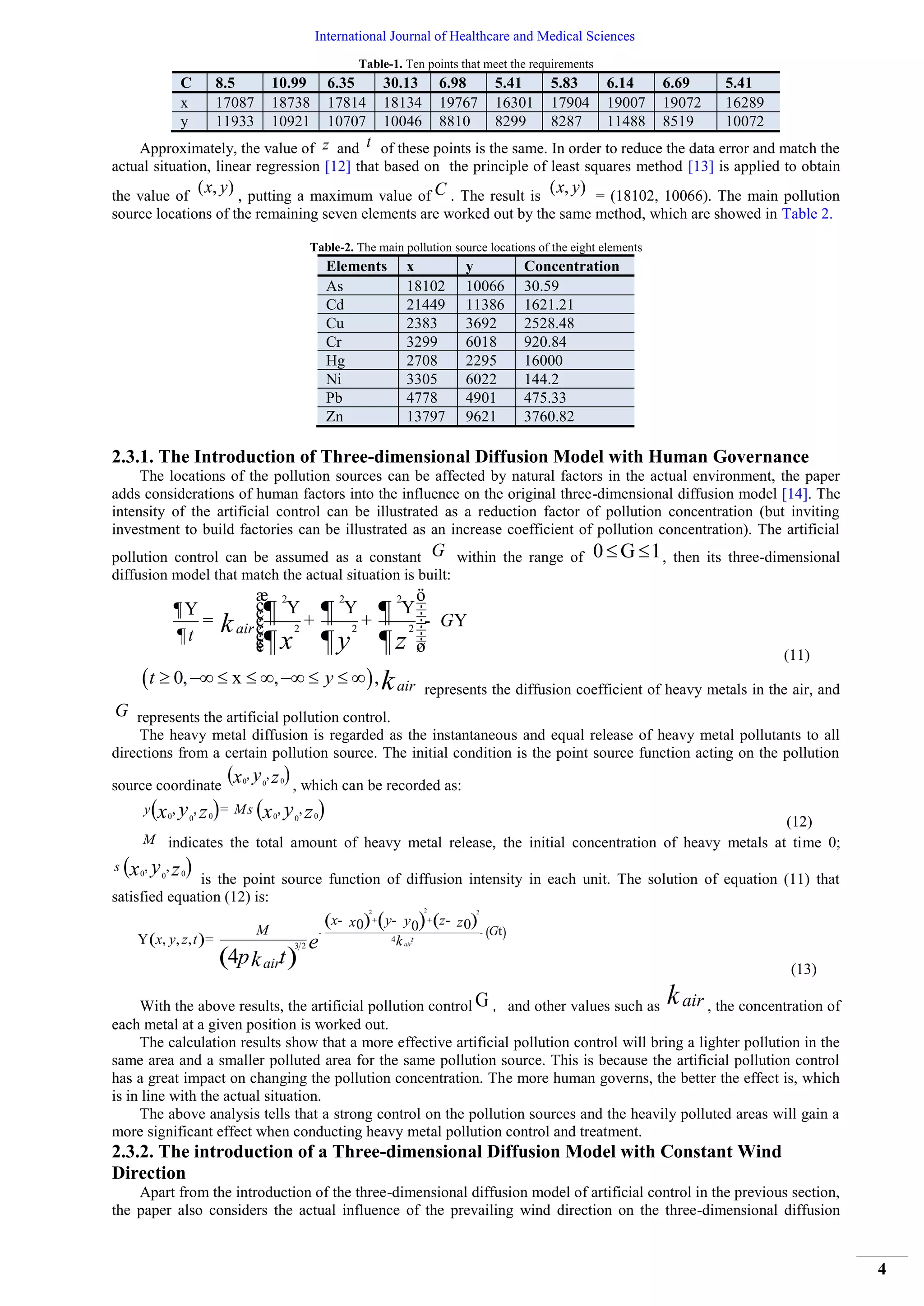 Analysis of Heavy Metal Pollution Based on Two-Dimensional Diffusion ...