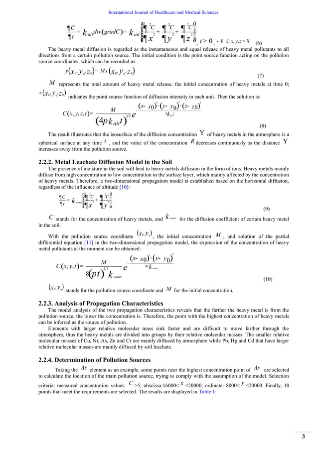 Analysis of Heavy Metal Pollution Based on Two-Dimensional Diffusion Model | PDF