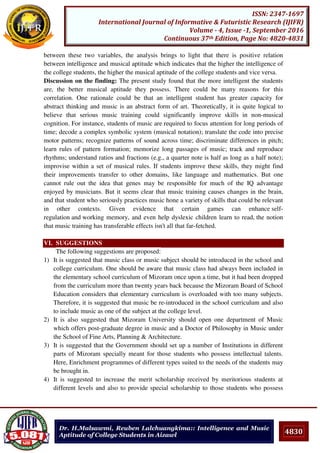Intelligence and Music Aptitude of College Students in Aizawl (IJIFR/V4 ...