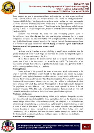 Intelligence and Music Aptitude of College Students in Aizawl (IJIFR/V4 ...