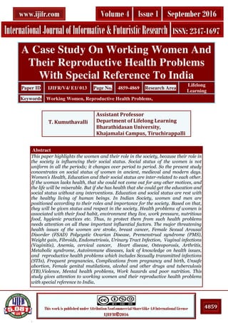 A Case Study On Working Women And Their Reproductive Health Problems ...