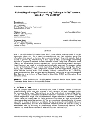 Robust Digital Image Watermarking Technique in DWT domain based on HVS and BPNN | PDF