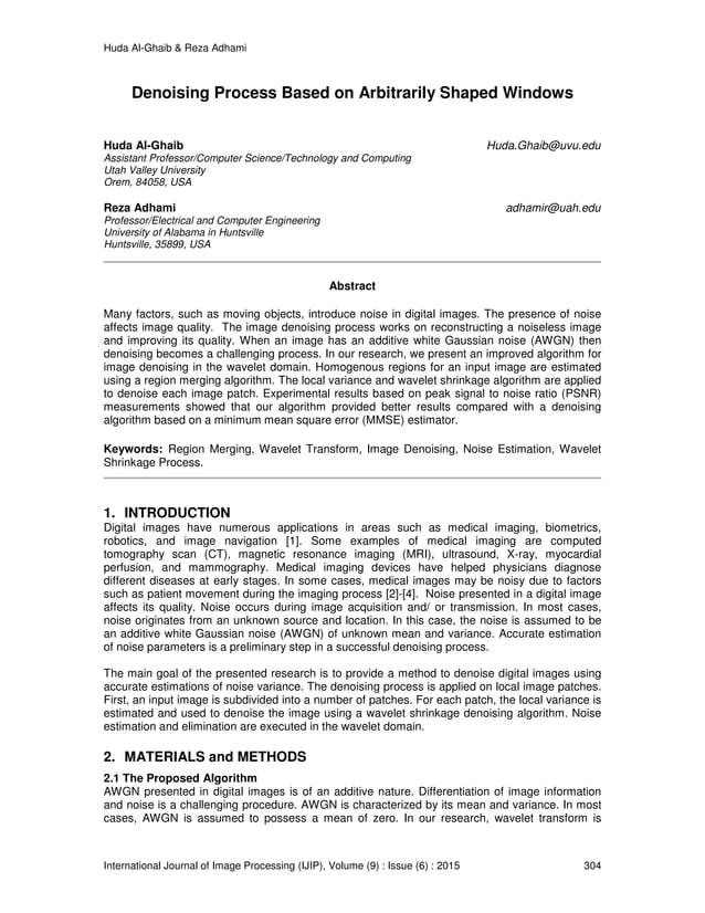 Denoising Process Based on Arbitrarily Shaped Windows | PDF