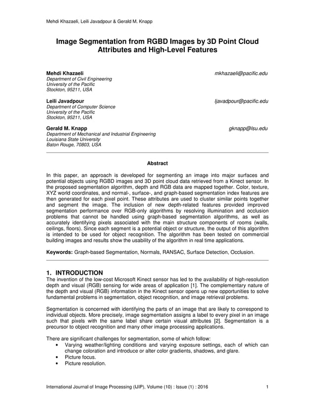 Image Segmentation from RGBD Images by 3D Point Cloud Attributes and ...