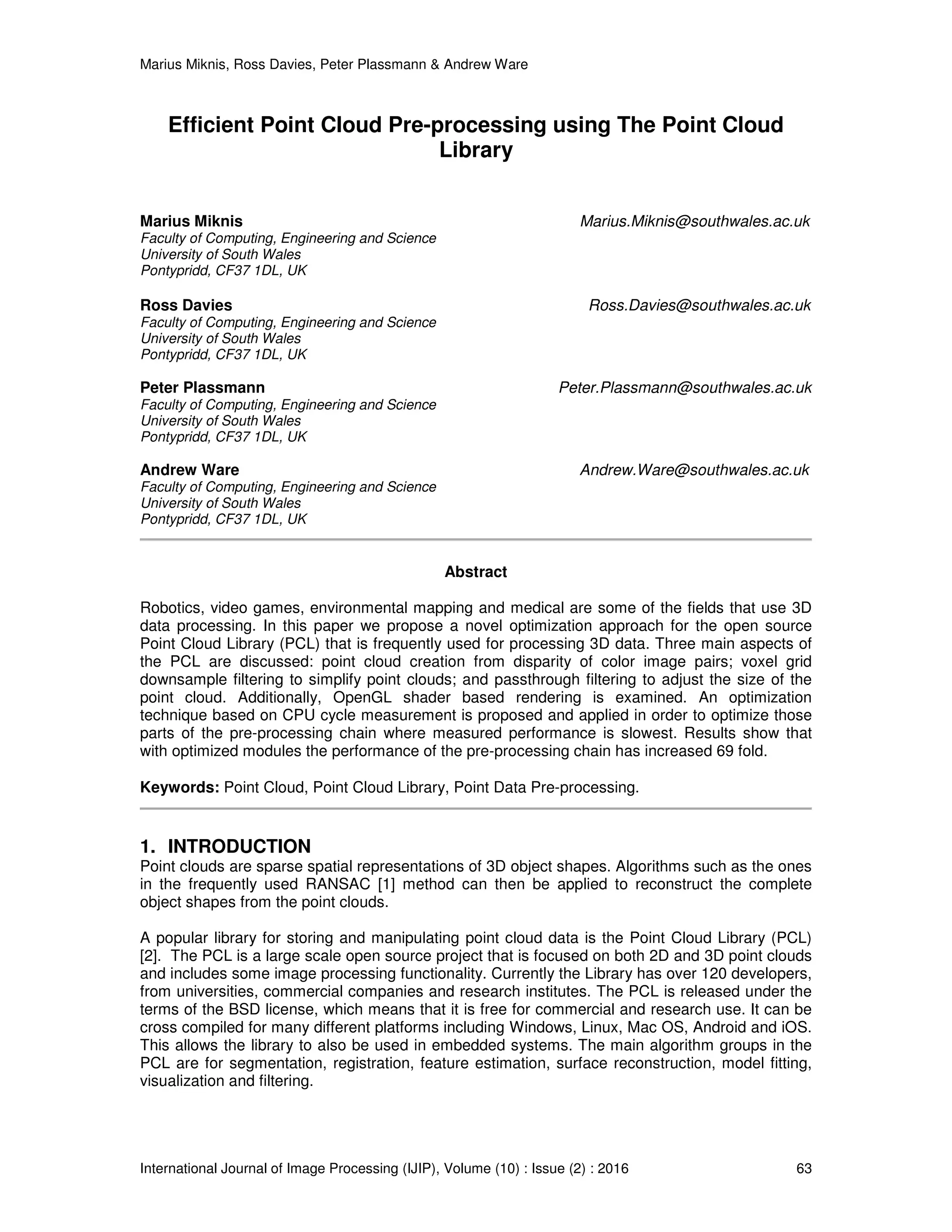 Efficient Point Cloud Pre Processing Using The Point Cloud Library Pdf