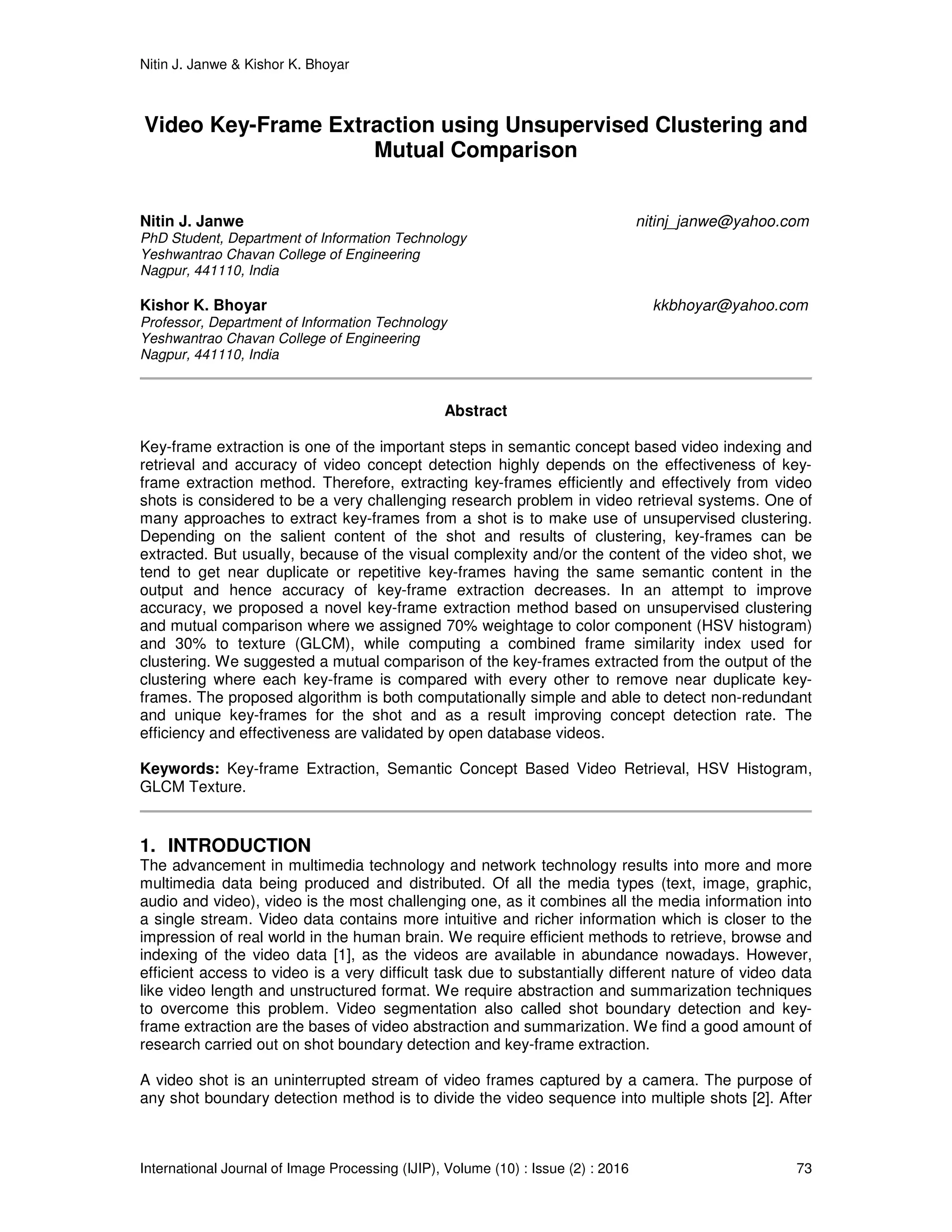 Video Key Frame Extraction Using Unsupervised Clustering And Mutual Comparison Pdf