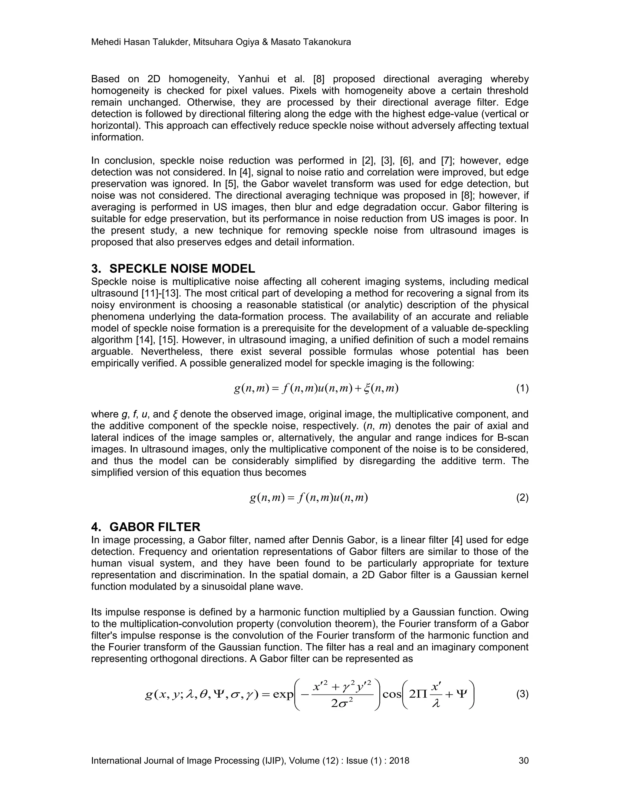 New Noise Reduction Technique for Medical Ultrasound Imaging using Gabor Filtering | PDF
