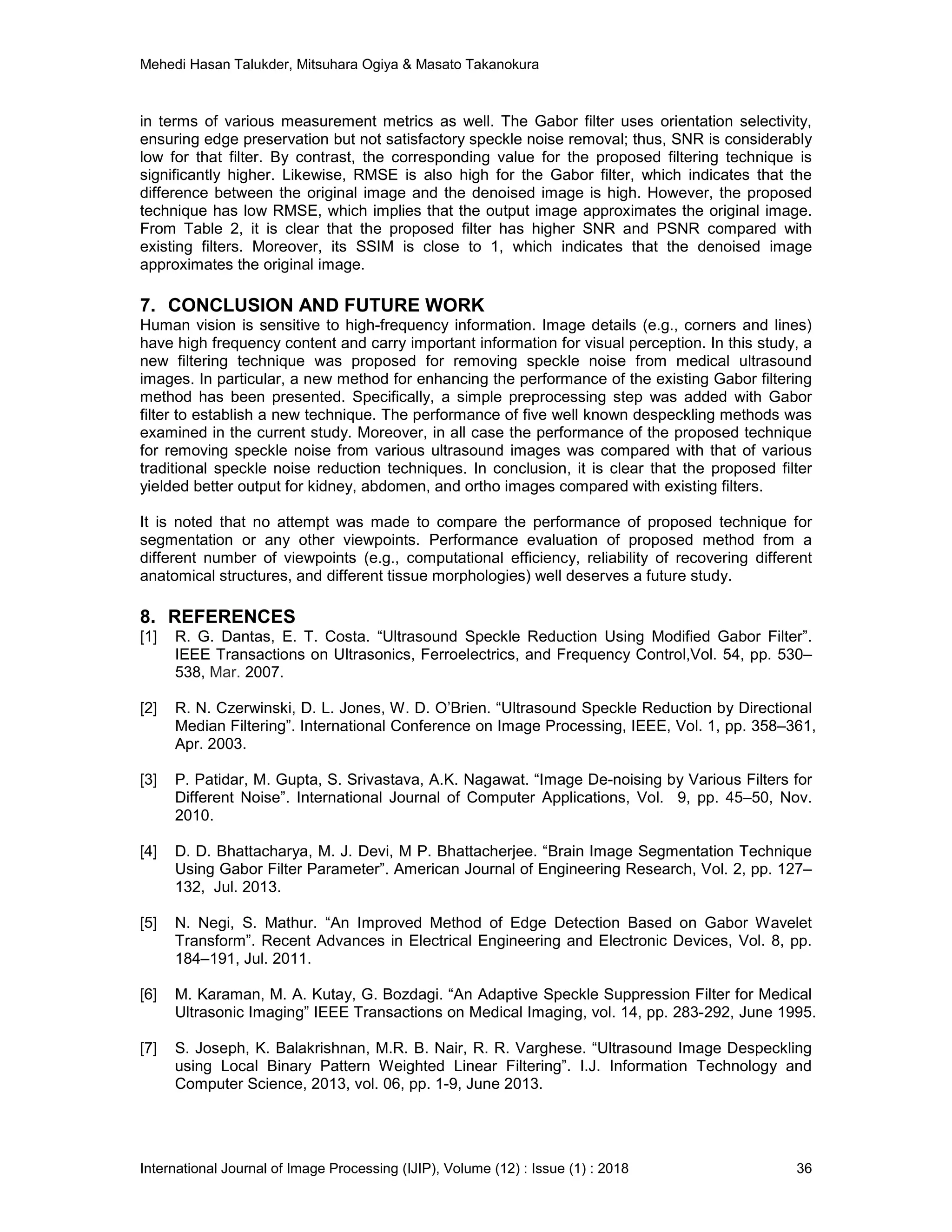 New Noise Reduction Technique for Medical Ultrasound Imaging using Gabor Filtering | PDF