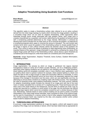 Adaptive Thresholding Using Quadratic Cost Functions | PDF