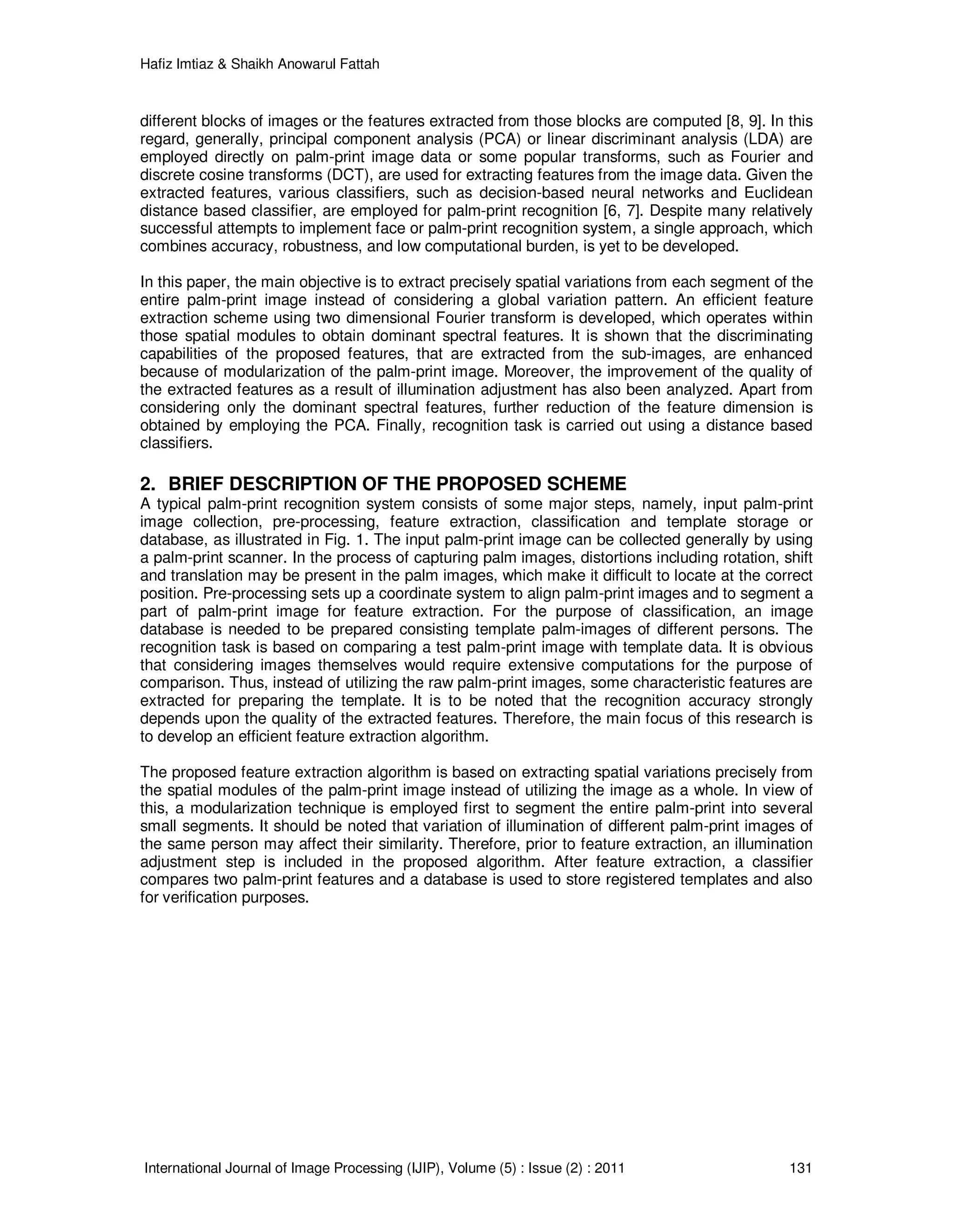 A Spectral Domain Dominant Feature Extraction Algorithm For Palm Print Recognition Pdf