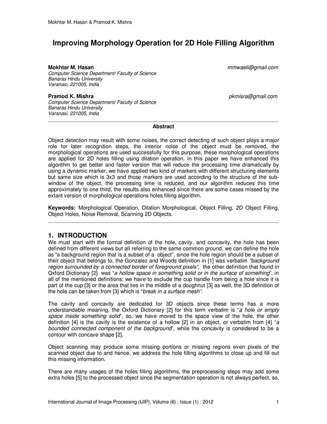 Improving Morphology Operation for 2D Hole Filling Algorithm | PDF ...