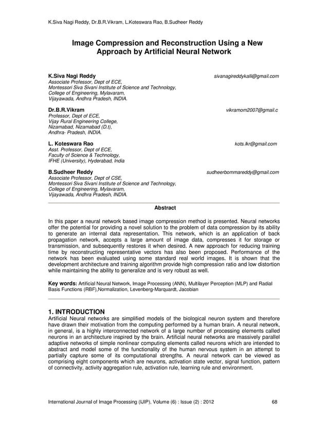 Image Processing Compression and Reconstruction by Using New Approach Artificial Neural Network ...